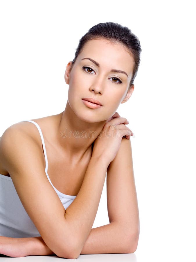 Easy Smiling Woman with Fresh Skin Stock Photo - Image of background ...