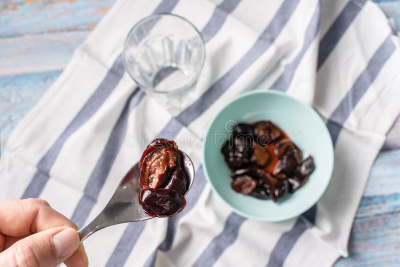 Easy Stewed Prunes Cooked Dry Plum Fruit in a Bowl on the Table Stock ...