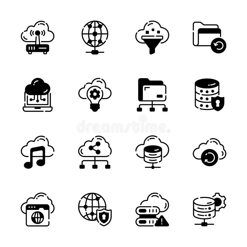 Premium Pack of Cloud Computing Glyph Icons Stock Illustration - Illustration of recovery ...