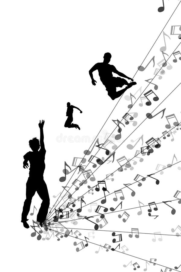 Easy To Edit Vector Illustration of Wavy Musical Notes with Dancer ...