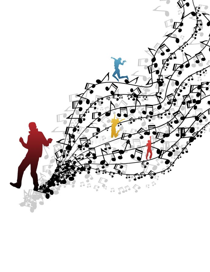Easy To Edit Vector Illustration of Wavy Musical Notes with Dancer ...