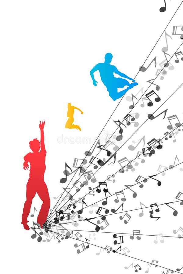 Easy To Edit Vector Illustration of Wavy Musical Notes with Dancer ...