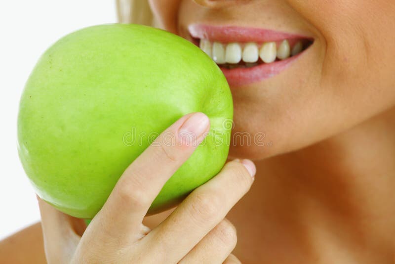 Healthy Teeth and Green Apple Stock Image - Image of female, food: 8885837