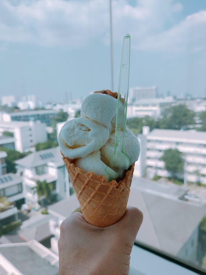 Eat Cold Ice Cream To Refresh the Body. Stock Photo - Image of cream ...