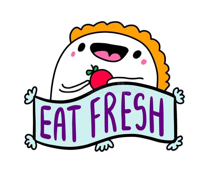 Eat Fresh Hand Drawn Vector Illustation in Cartoon Comic Style Man ...