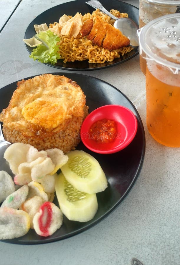 Eat Fried Rice and Chicken Fried Noodles Stock Image - Image of chicken ...