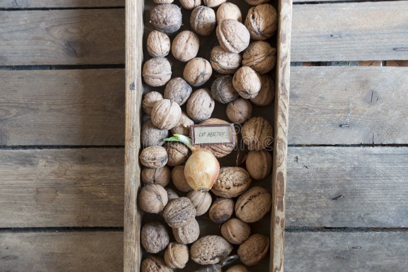 Eat Healthy Text and Fresh Walnuts Stock Image - Image of ingredient ...
