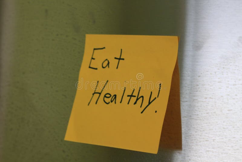 Eat Healthy Wrote on a Sticky Note Stock Photo - Image of classroom ...