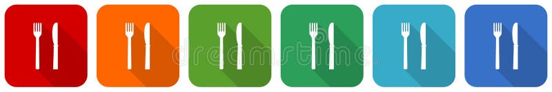 Eat Icon Set, Flat Design Vector Illustration in 6 Colors Options for ...