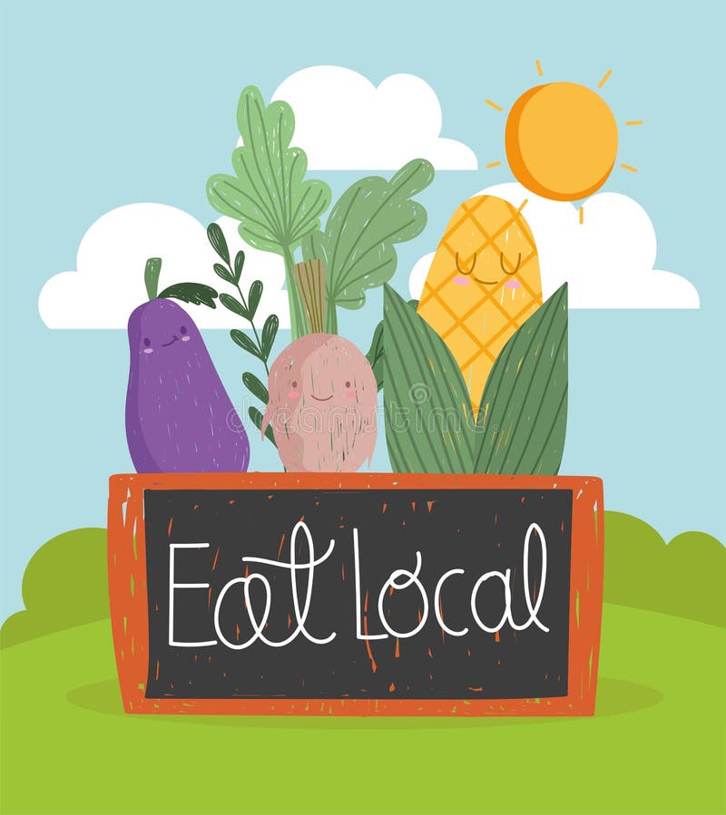 Eat local vegetables cute stock vector. Illustration of vector - 224955476