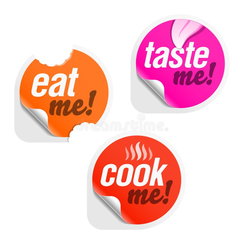 Eat Me, Taste Me and Cook Me Stickers Stock Vector - Illustration of ...