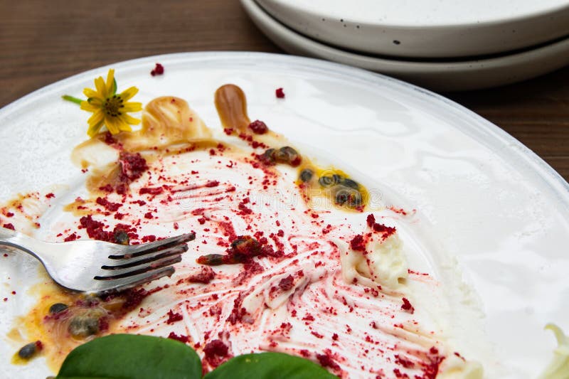 Eat Over All , Dirty on White Dish Stock Photo - Image of dessert, fork ...