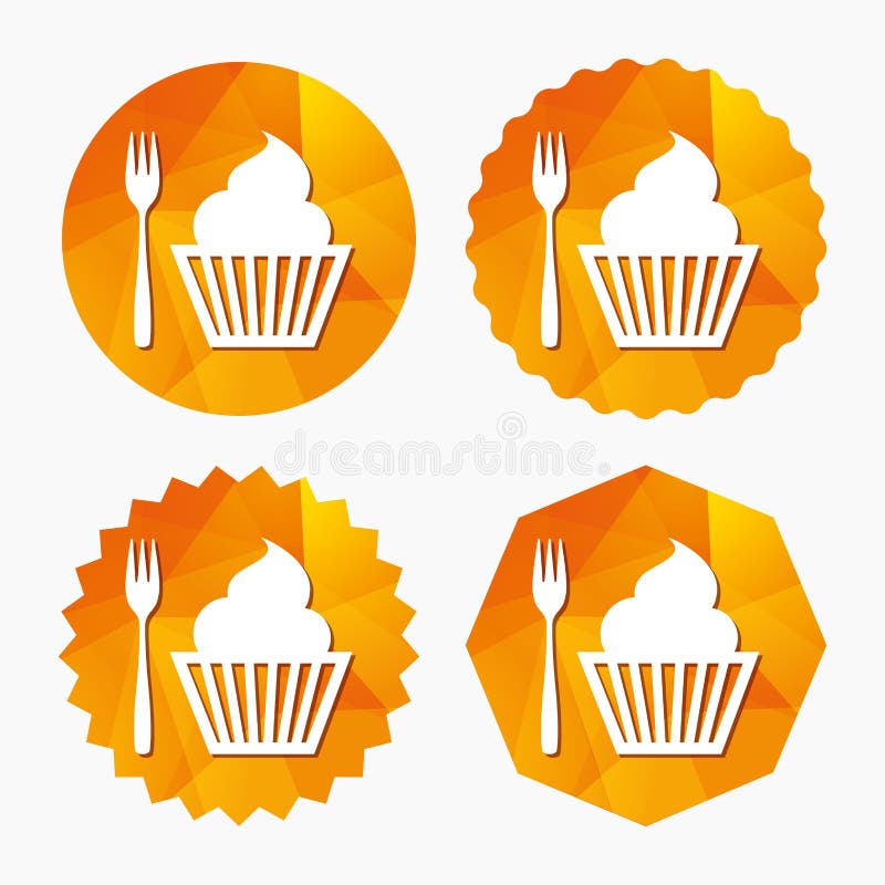 Eat Sign Icon. Dessert Fork with Muffin. Stock Vector - Illustration of ...