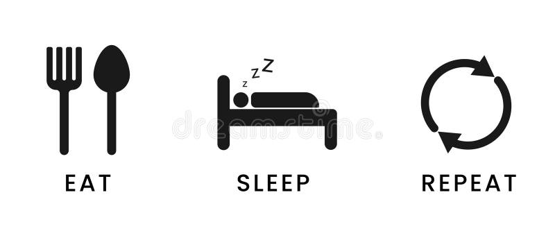 Eat Sleep Repeat Icon Sign, for Banner, Poster Isolated on White. Stock ...