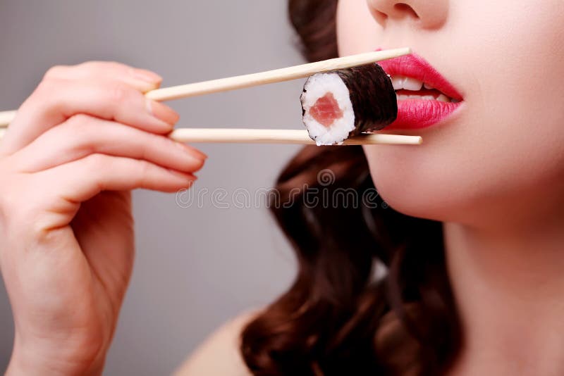 Eat Sushi and Using Chopsticks Stock Image - Image of asian, cucumber ...