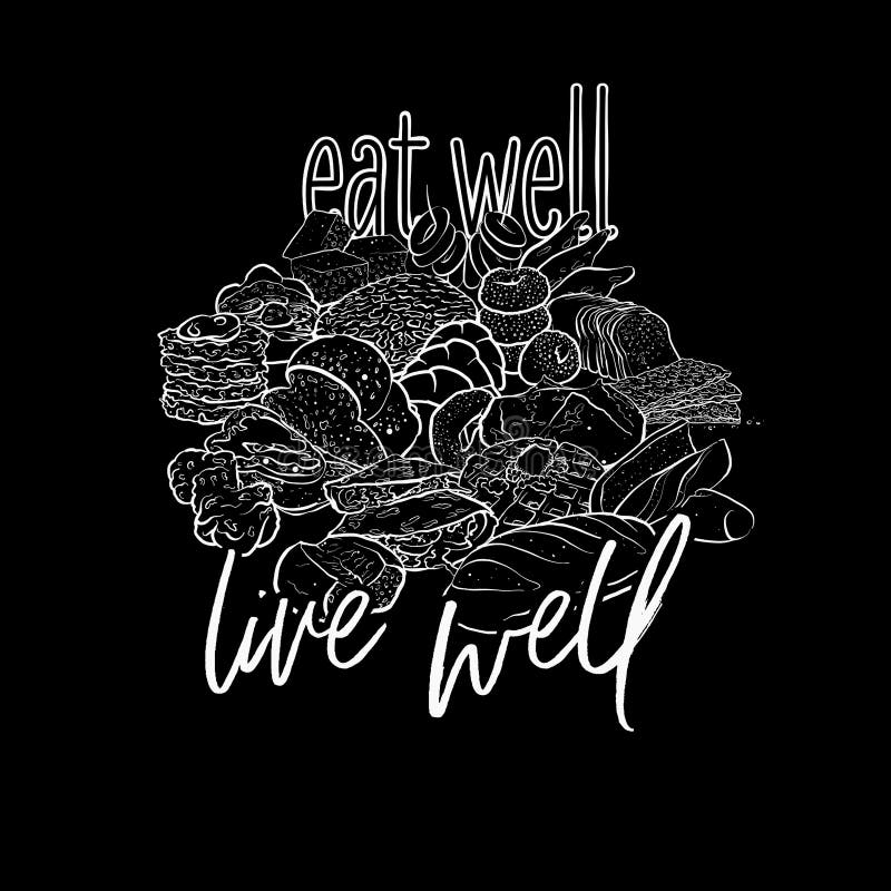 Eat Well Live Well Colored Label on Black Stock Vector - Illustration ...
