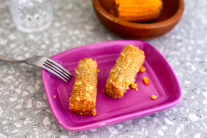 Eaten Corn on the Cobs on Plate Stock Image - Image of cooked, eaten ...
