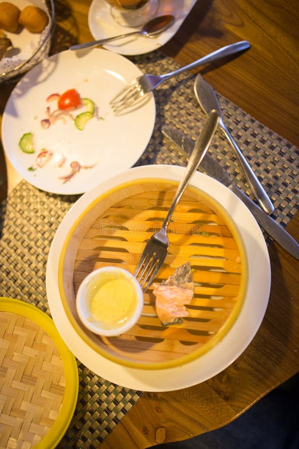 Eaten Meal on a Table in a Restaurant Stock Photo - Image of wine ...