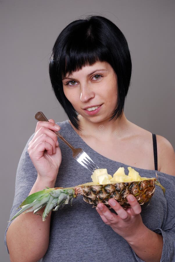 Eating ananas stock image. Image of camera, happy, copyspace - 24257475
