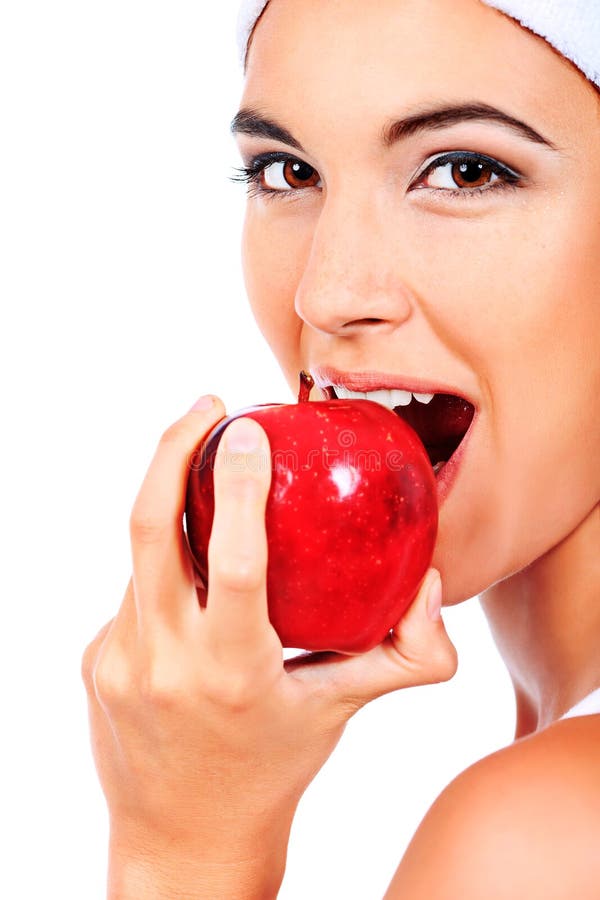 Woman eating apple. stock image. Image of healthy, lady - 2114429
