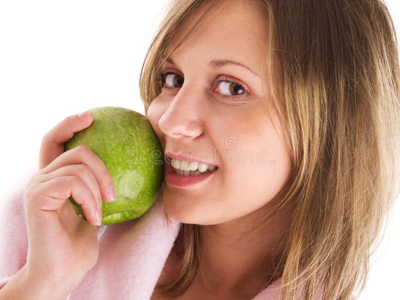 Eating an apple stock photo. Image of looking, beautiful - 58496464