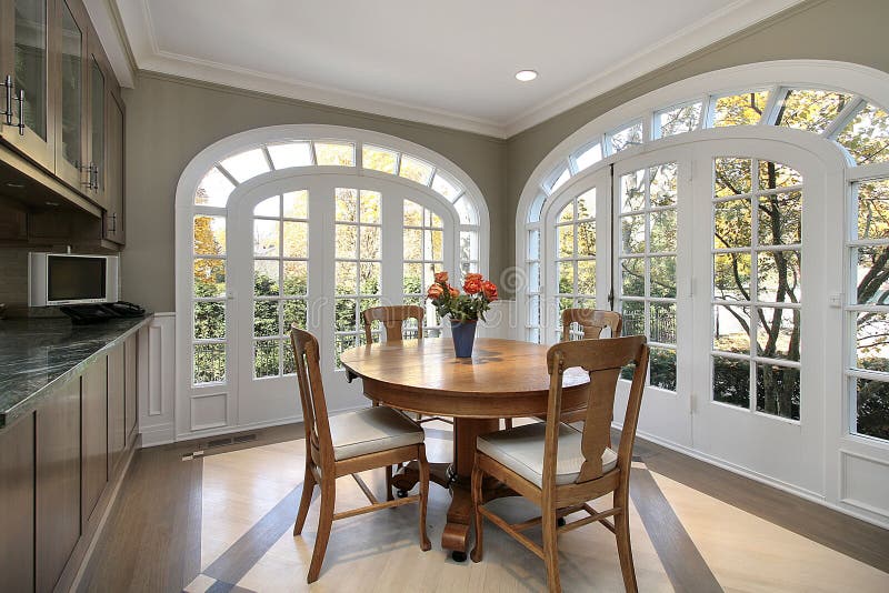 Eating Area with Circular Windows Stock Photo - Image of residence ...