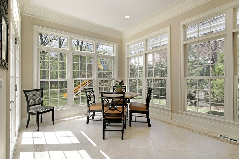 Eating Area with Several Windows Stock Photo - Image of furnishings ...