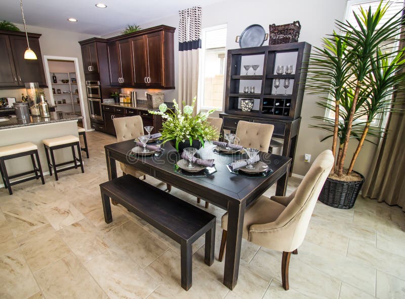 Eating Area Off Modern Kitchen Stock Photo - Image of eating, drapes ...