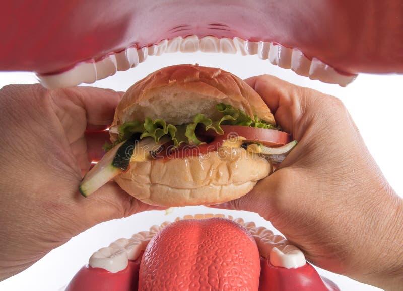 Eating a Big Burger - View from Mouth Stock Image - Image of food, open ...