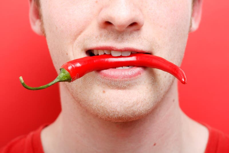 Eating chili pepper stock photo. Image of pepper, face - 10105592