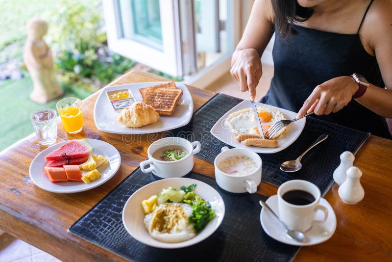 Eating Food for Breakfast at Restaurant Stock Photo - Image of cuisine ...