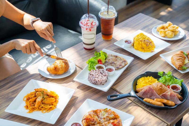 Eating Food for Lunch at Restaurant Stock Image - Image of sausage ...