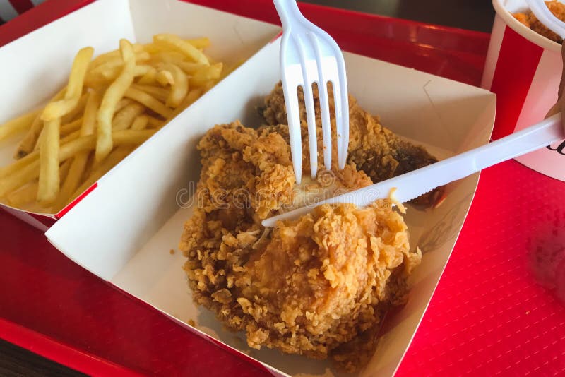 Eating Fried Chicken with French Fries Stock Image - Image of french ...