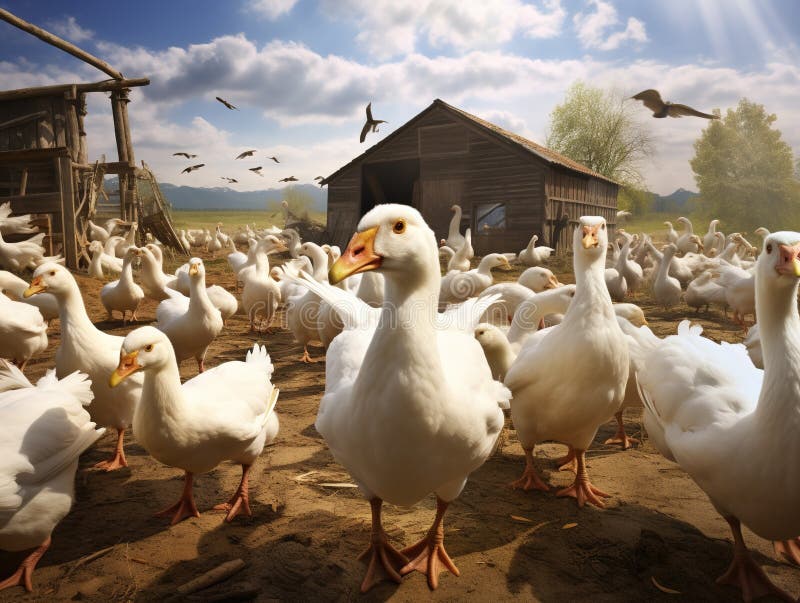 Geese and Chicken on the Farm Made with Generative AI Illustration ...
