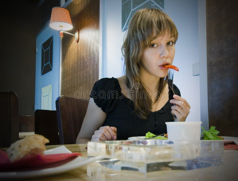 Girl in restaurant stock photo. Image of eating, calm - 13209550