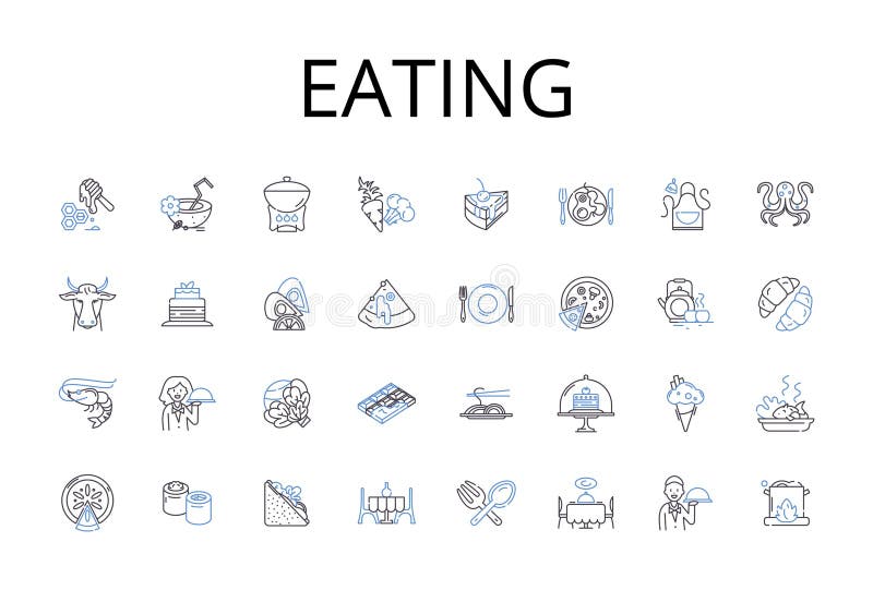 Munching Line Icons Collection. Snacking, Chewing, Nibbling, Gobbling ...