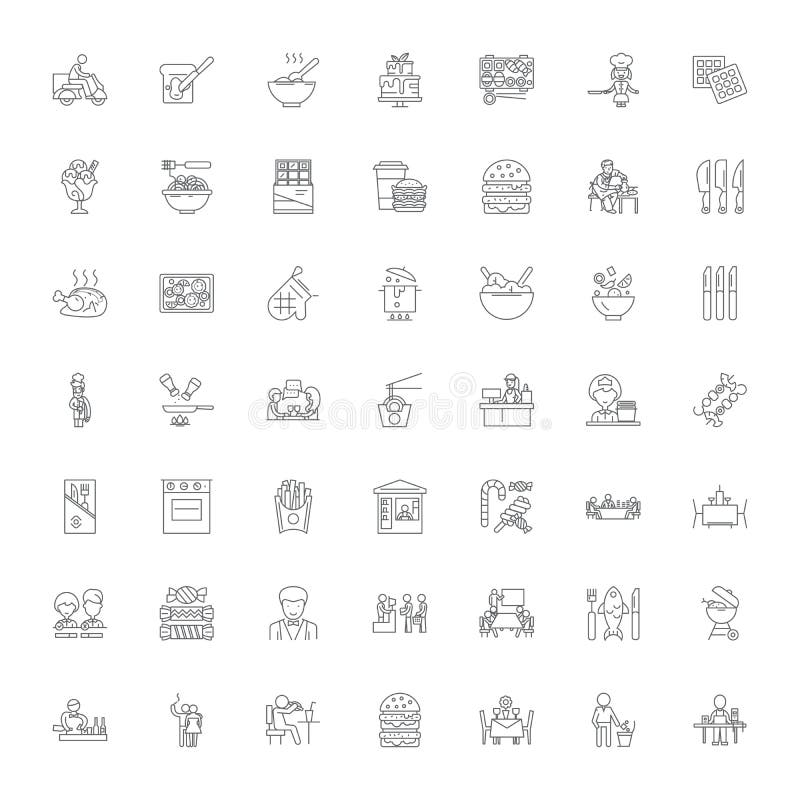 Eating Linear Icons, Signs, Symbols Vector Line Illustration Set Stock ...