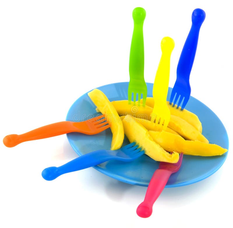 Eating mango stock photo. Image of forks, picnic, mango - 13021562
