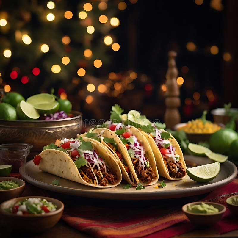 Eating Mexican Tacos with Spicy Salsa and Nacho Tortilla Chips Stock ...