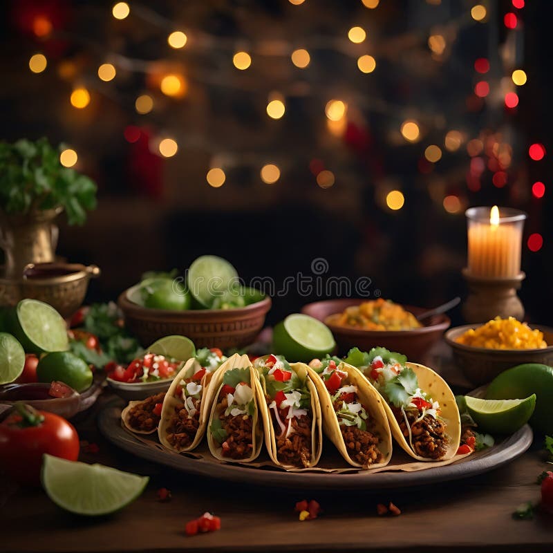 Eating Mexican Tacos with Spicy Salsa and Nacho Tortilla Chips Stock ...