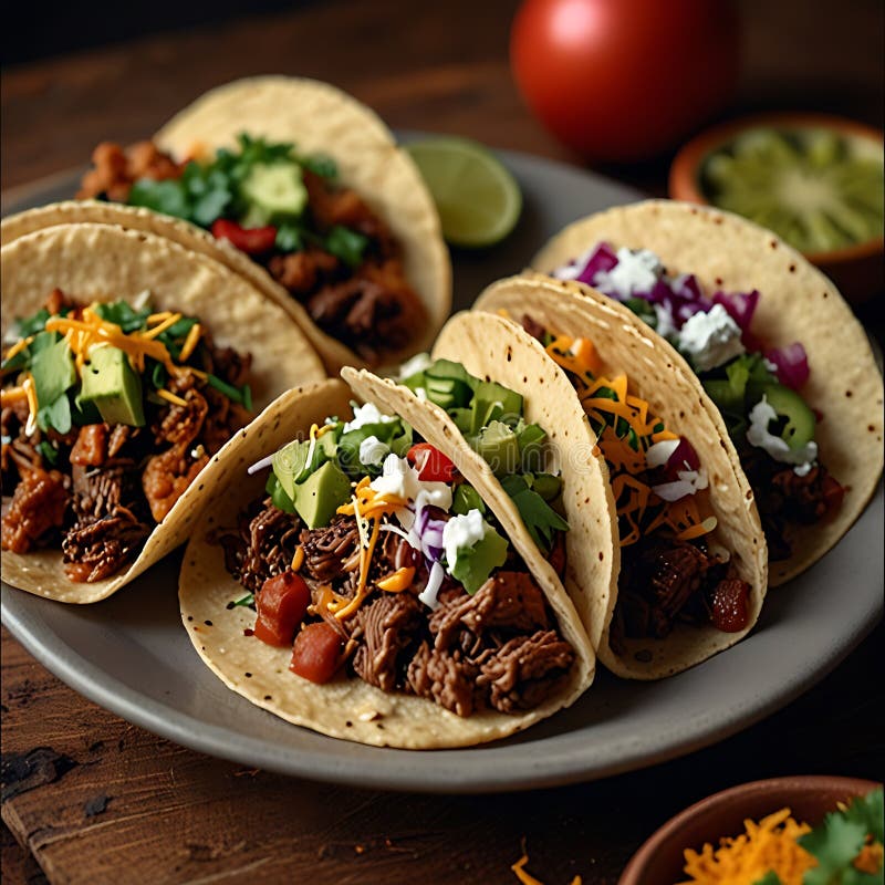 Eating Mexican Tacos with Spicy Salsa and Nacho Tortilla Chips Stock ...