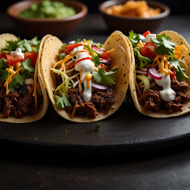 Eating Mexican Tacos with Spicy Salsa and Nacho Tortilla Chips Stock ...