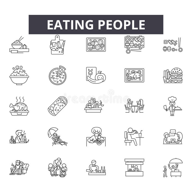 Eating People Line Icons, Signs, Vector Set, Outline Illustration ...