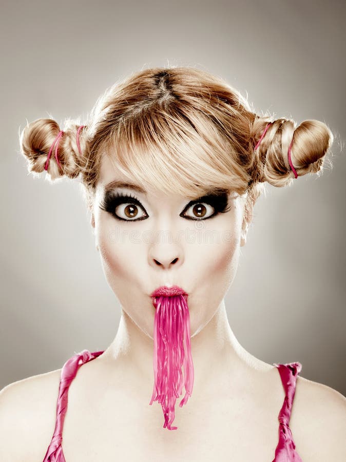Eating pink gums stock image. Image of mouth, hair, glamour - 25804287
