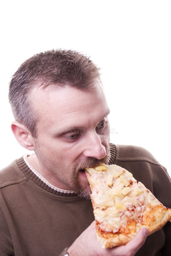 Eating pizza stock photo. Image of isolated, eating, white - 6897758
