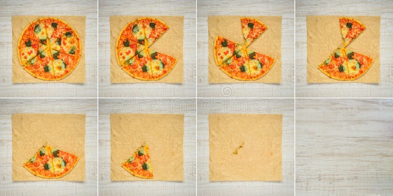 Eating Pizza 8 Frame Collage Series Stock Photo - Image of sliced ...