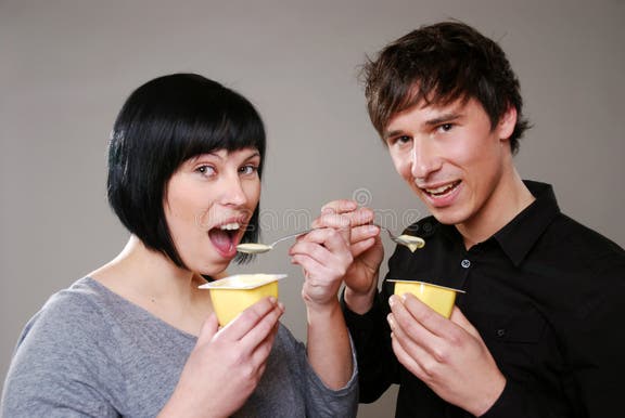 Eating pudding stock photo. Image of camera, brown, hunger - 24257474