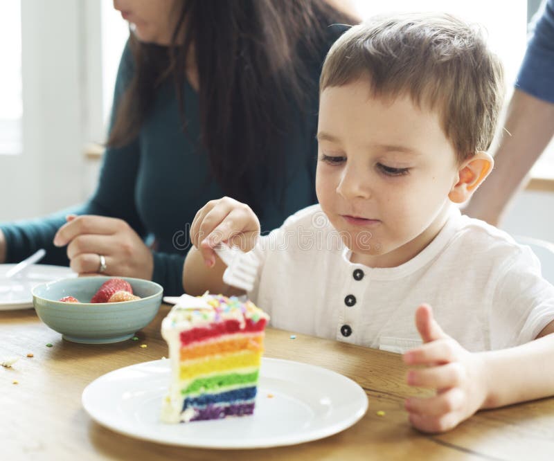 Eating Rainbow Cake Birthday Delicious Stock Photo - Image of eating ...