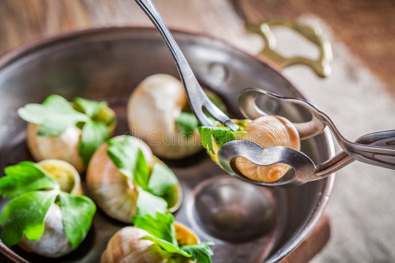 Eating roasted snails stock photo. Image of restaurant - 52796194