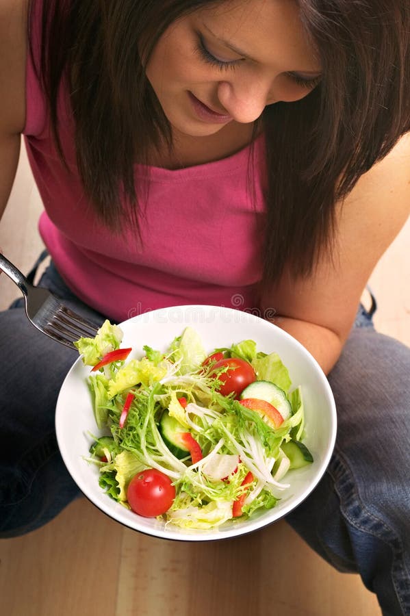 Eating salad stock image. Image of dieting, girl, fork - 9539641